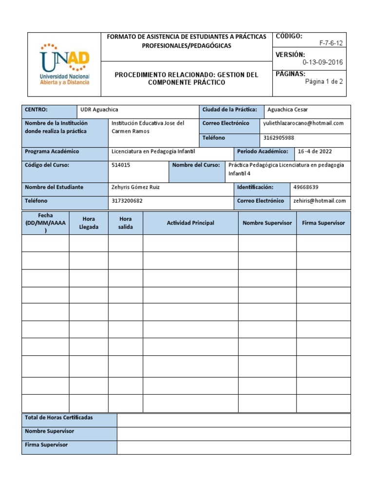 Formato Asistencia Prácticas Pedagógicas | PDF