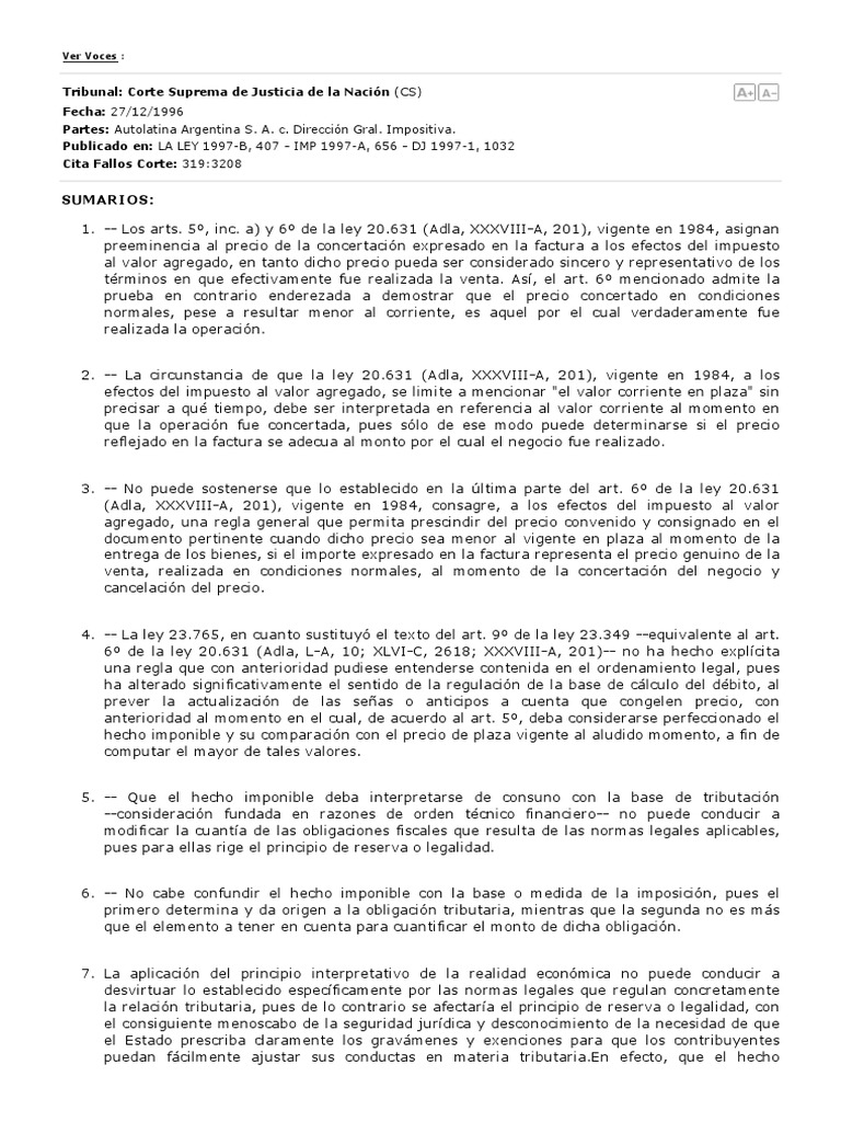 Fallo CSJN - Autolatina Iva Base Imponible | PDF | Impuestos | Factura