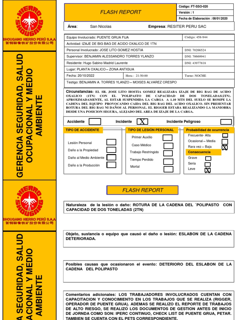 Ft-Sso-052 Flash Report para Empresa Contratista. | PDF | Ciencias de la Salud