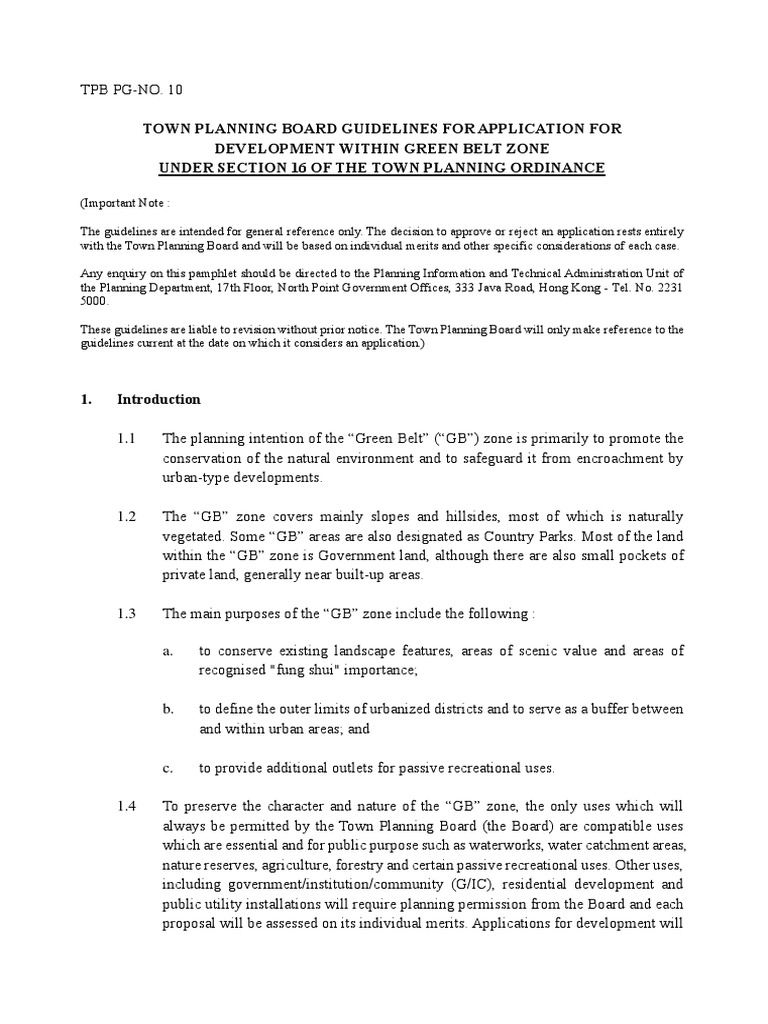 pg10 - Application For Development Within Green Belt Zone Under Section 16 of The Town Planning ...