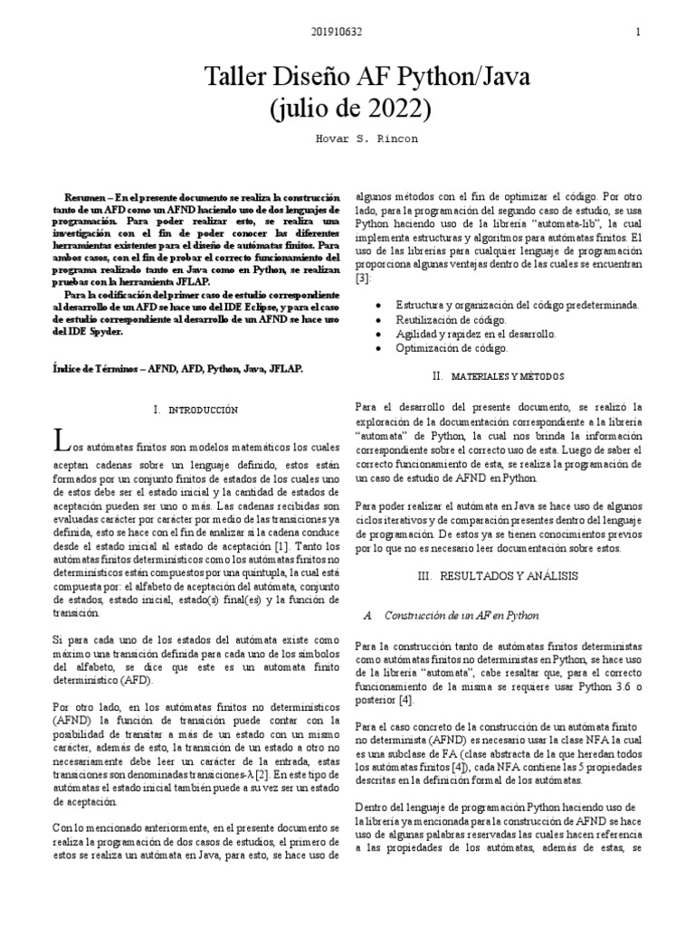 Taller Diseño AF Python - Java | PDF | Programación de computadoras | Modelos de computación