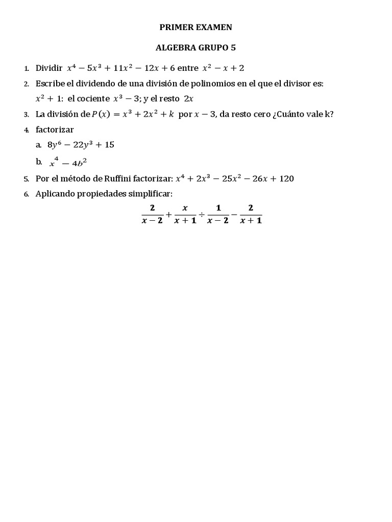 Examen Oficial de Algebra Pre | PDF