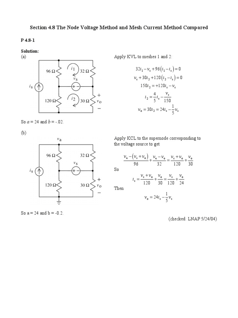 Comparing the Node Voltage Method and Mesh Current Method for Circuit ...