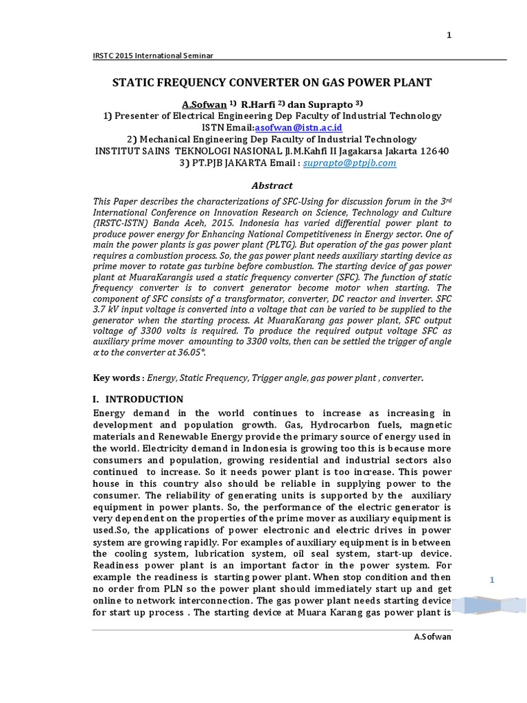 SFC On Gas Power Plant | PDF | Power Inverter | Electric Motor