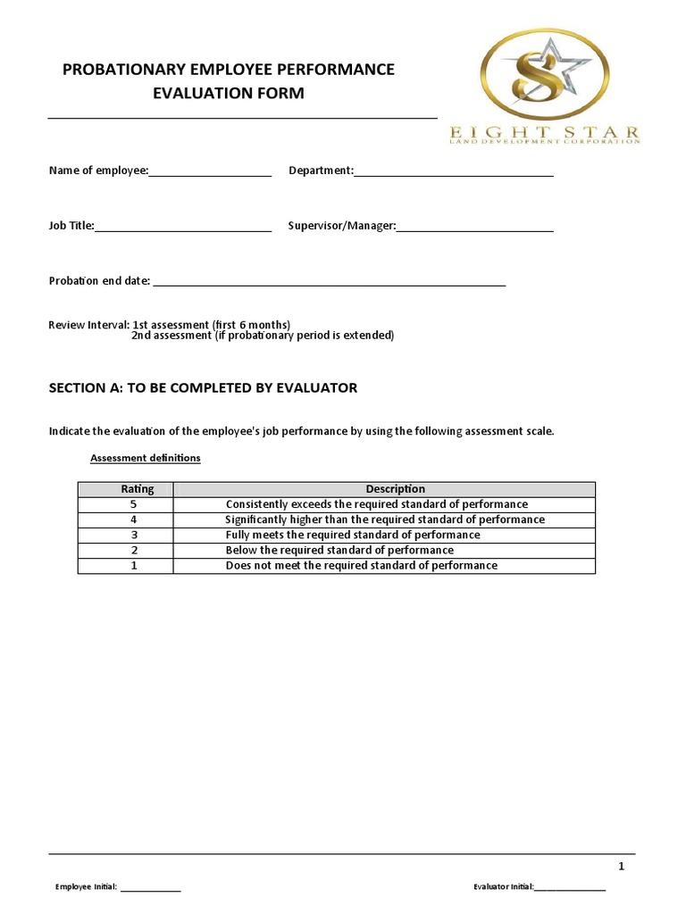 Probationary Employee Performance Evaluation | PDF | Employment | Performance Appraisal