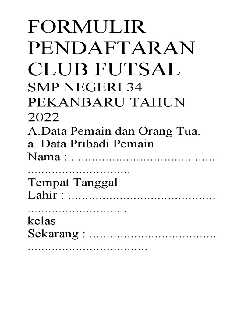 Formulir Pendaftaran Club Futsal | PDF