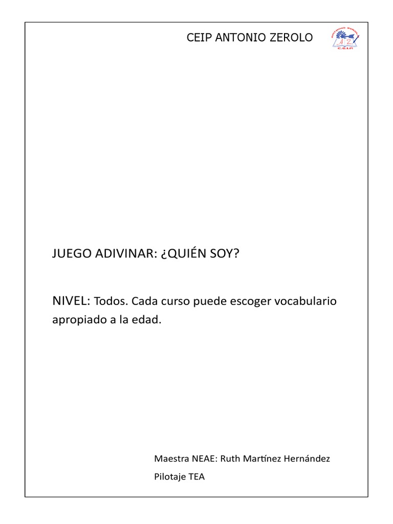 Juego Adivina Quien Soy - Ceip Antonio Zerolo | PDF