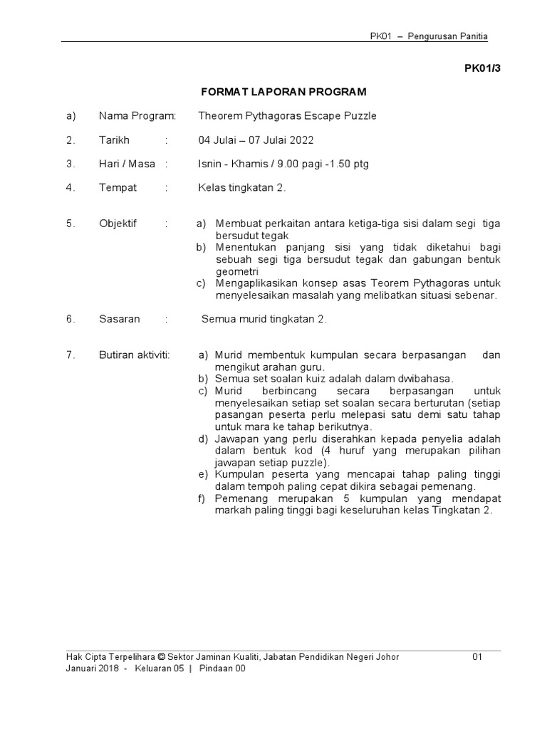 LAPORAN Program THEOREM PYTHAGORAS ESCAPE PUZZLE | PDF