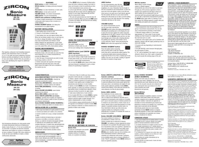 SonicMeasure DM s50L Instructions | PDF | Foot (Unit) | Area