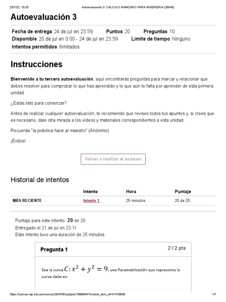 Autoevaluación 3 - CALCULO AVANZADO PARA INGENIERIA (26043) | PDF