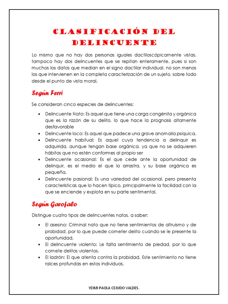 Clasificación Del Delincuente | PDF