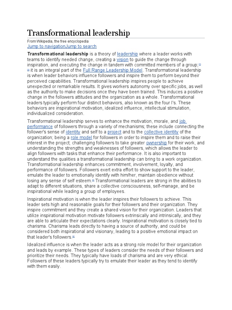 Understanding the 4 I's of Transformational Leadership | PDF ...