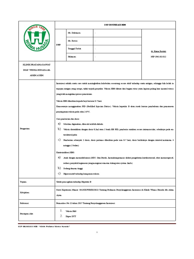 SOP Imunisasi HB0 Bayi di Klinik | PDF