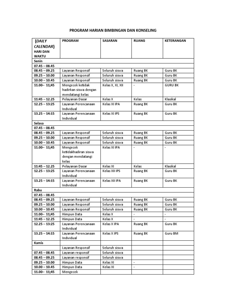 Program Harian Bimbingan Dan Konseling | PDF