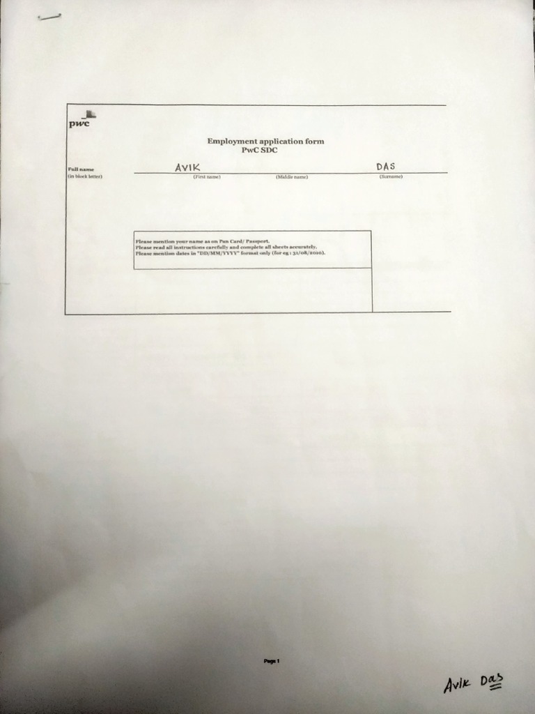 PwC SDC Employment Application Form | PDF | Social Institutions