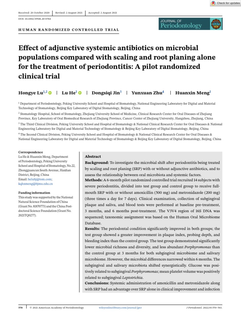 Journal of Periodontology - 2021 - Lu - Effect of Adjunctive Systemic ...