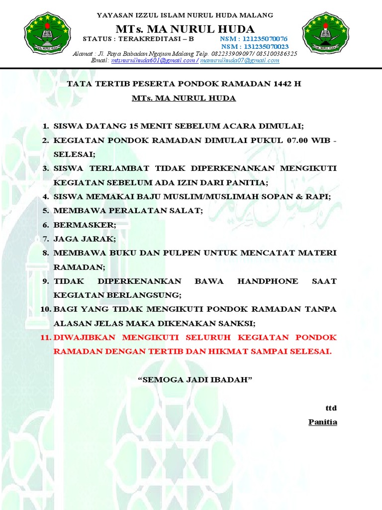 Tata Tertib Pondok Ramadan | PDF