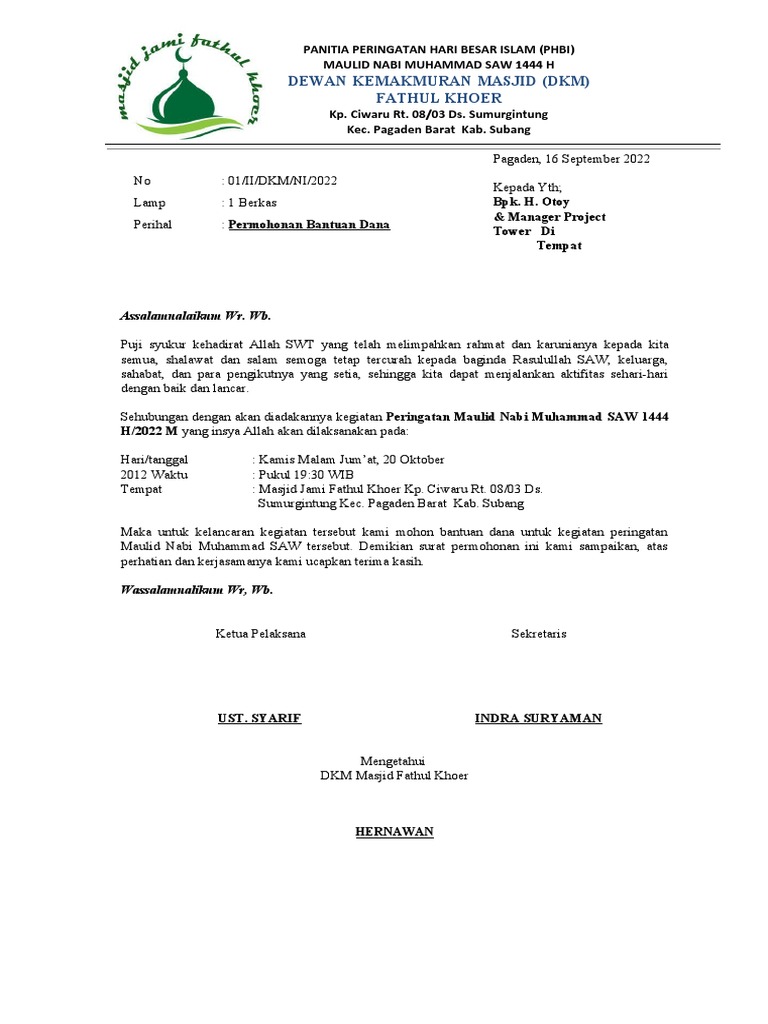 Proposal Permohonan Dana PHBI Maulid Nabi Muhammad SAW | PDF