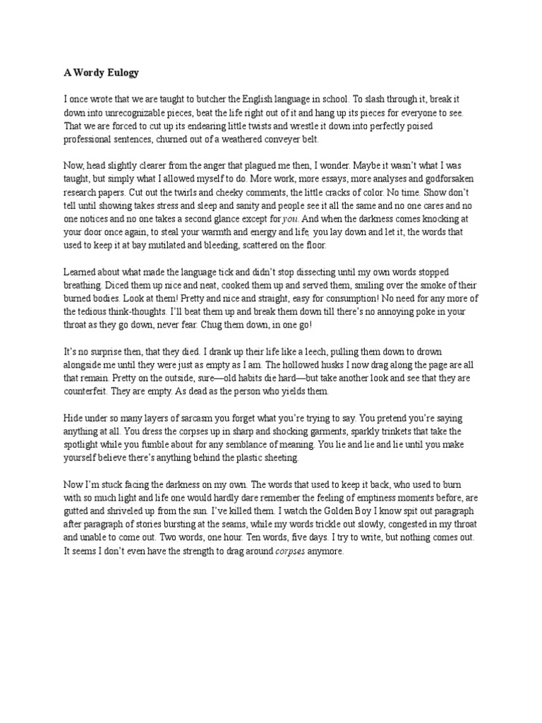 A Wordy Eulogy | PDF