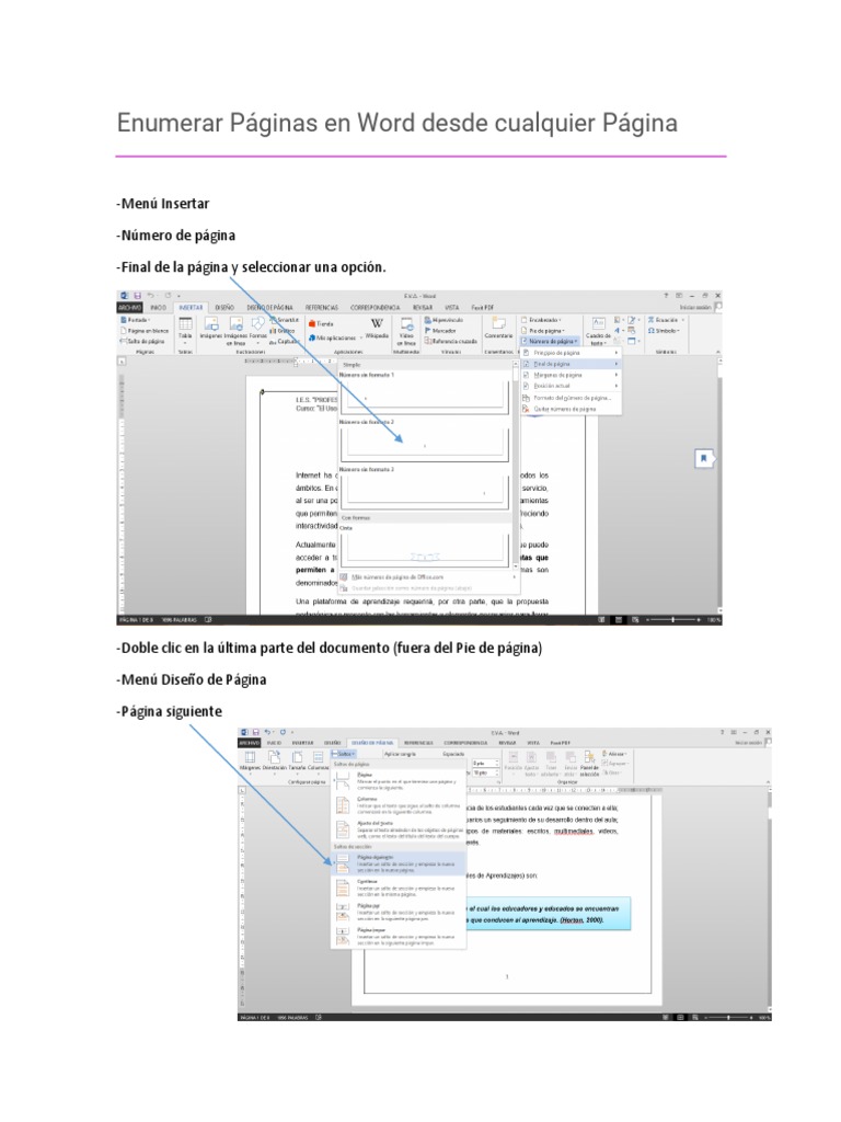 Enumerar Paginas en Word Desde Cualquier Pagina 1 | PDF