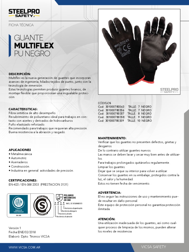 Guante multiflex de poliuretano negro: Características y ...