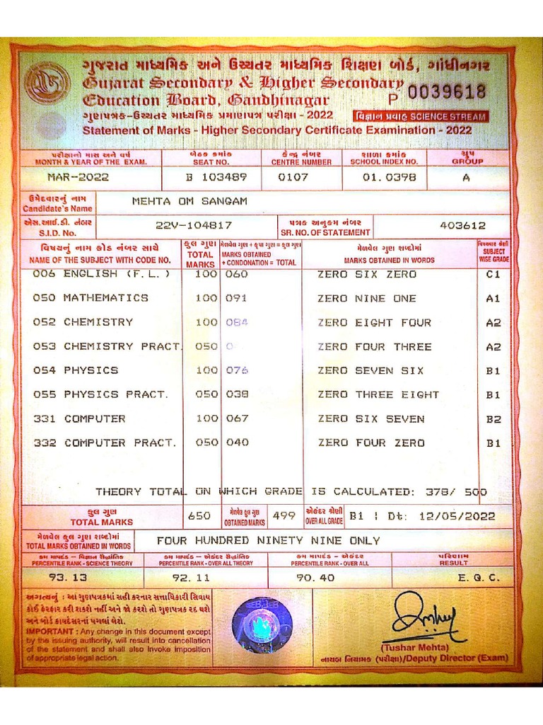 12th Marksheet - Compressed | PDF