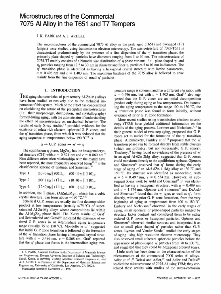Microstructures of The Commercial 7075 AI Alloy in The T651 and T7 ...