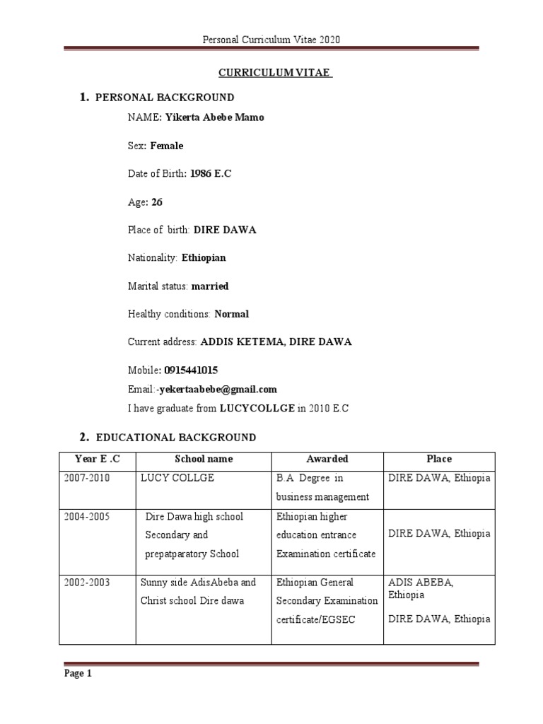 Yekerta CV | PDF | Ethiopia