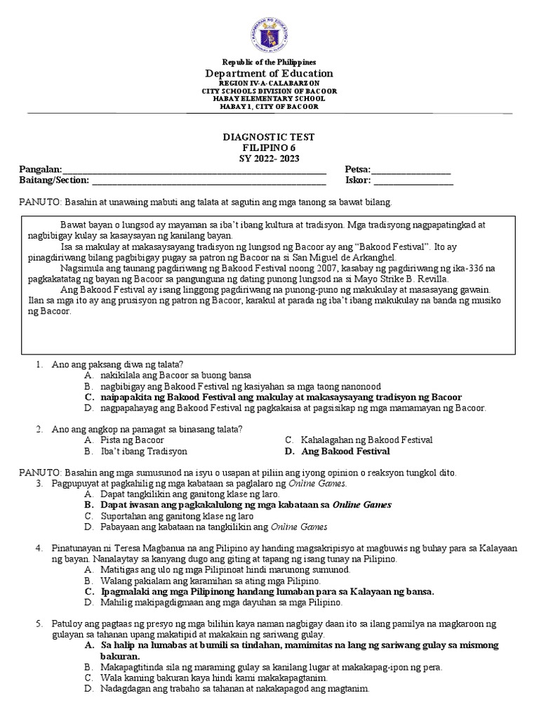 Periodiical Test - Filipino-6 | PDF