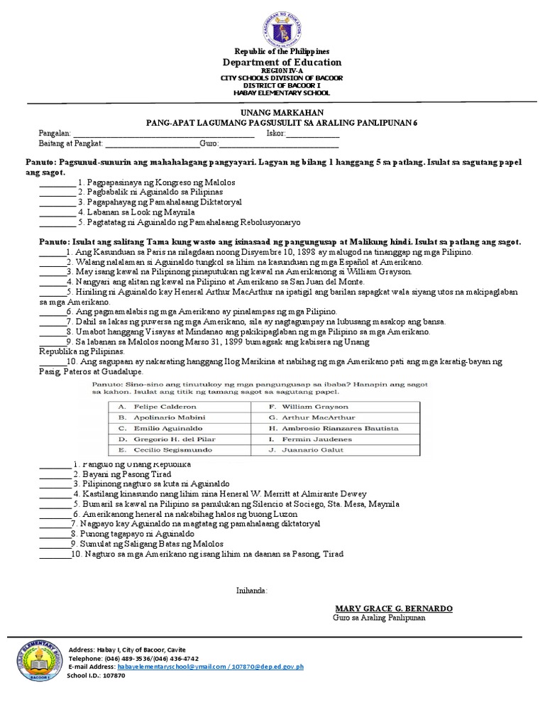 Ap 6 Summative Test 4 1ST Quarter | PDF