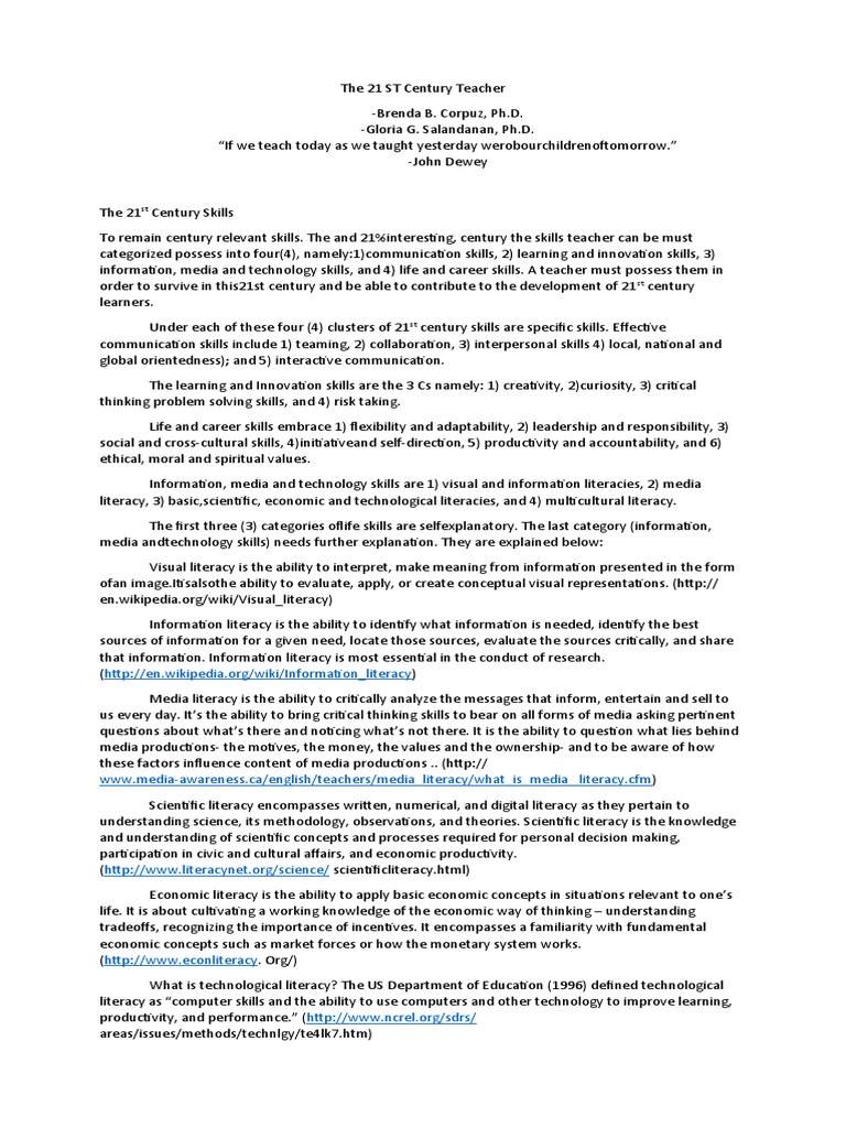 21st Century Teaching Skills Guide | PDF | Information Literacy | Literacy