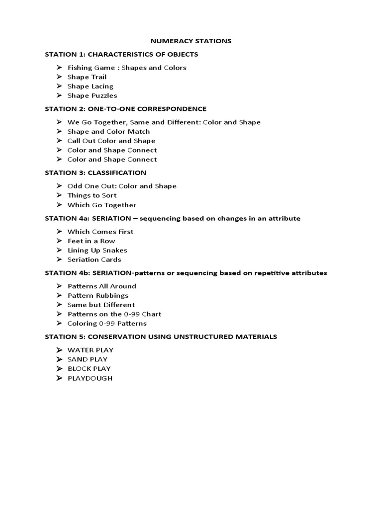 Numeracy Stations | PDF