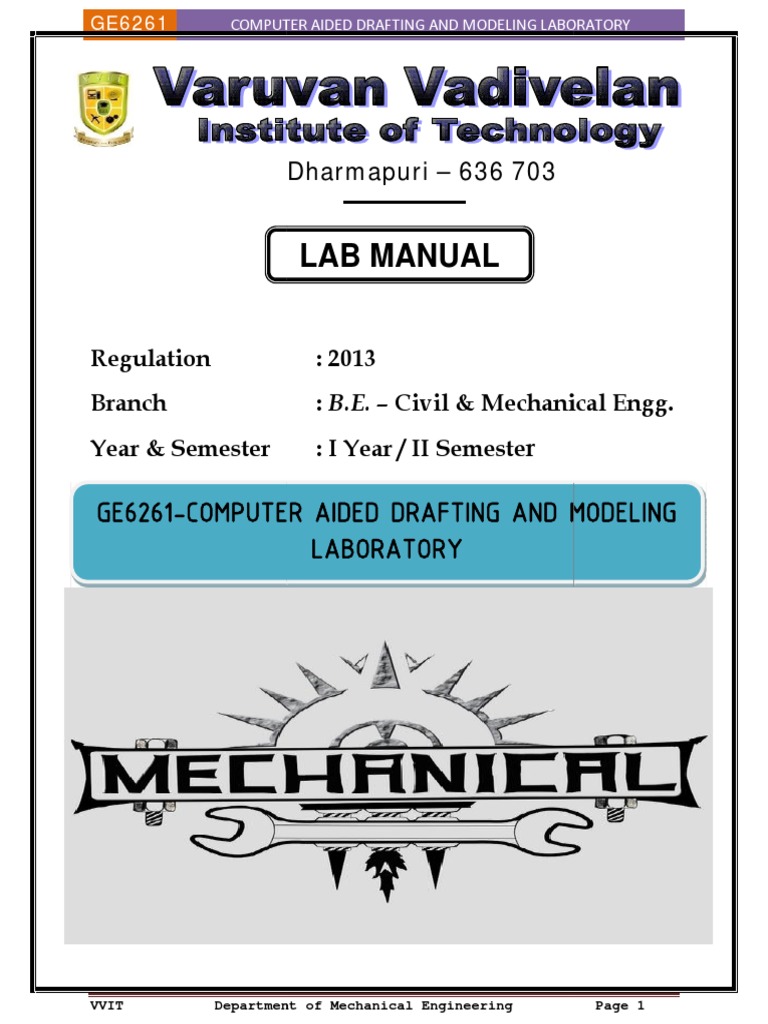 Ge6261 Computer Aided Drafting and Modeling Lab (Mech) | PDF ...