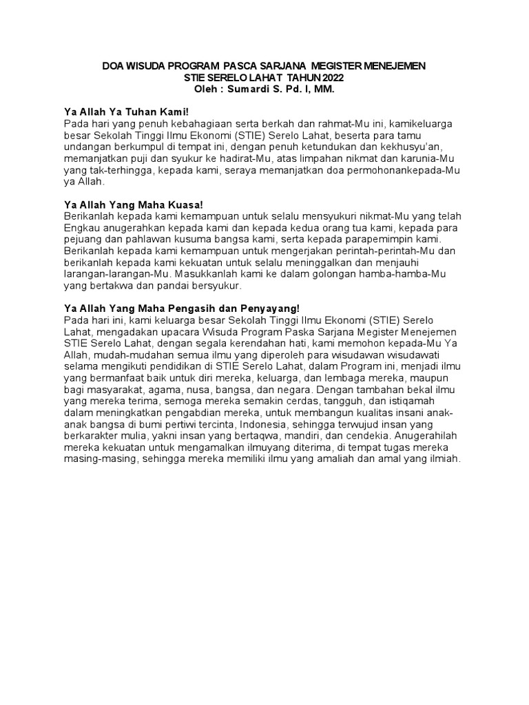 Doa Wisuda Program Pasca Sarjana Megister Menejemen | PDF | Kajian ...