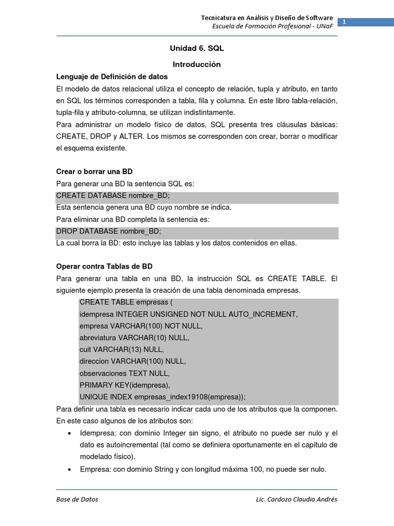 Unidad 6. SQL | PDF | SQL | Programación de computadoras