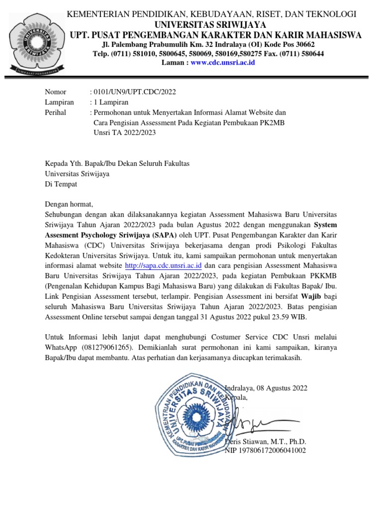 Panduan Pengisian SAPA Unsri 2022 | PDF