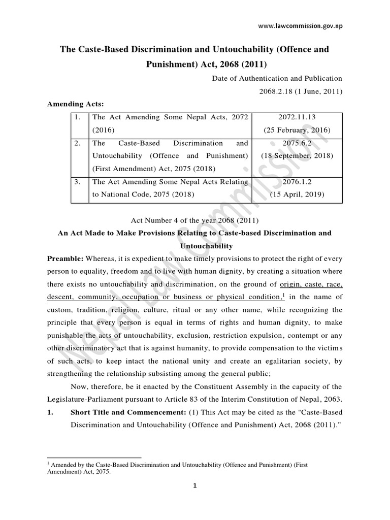 The Caste Based Discrimination and Untouchability Offence and ...