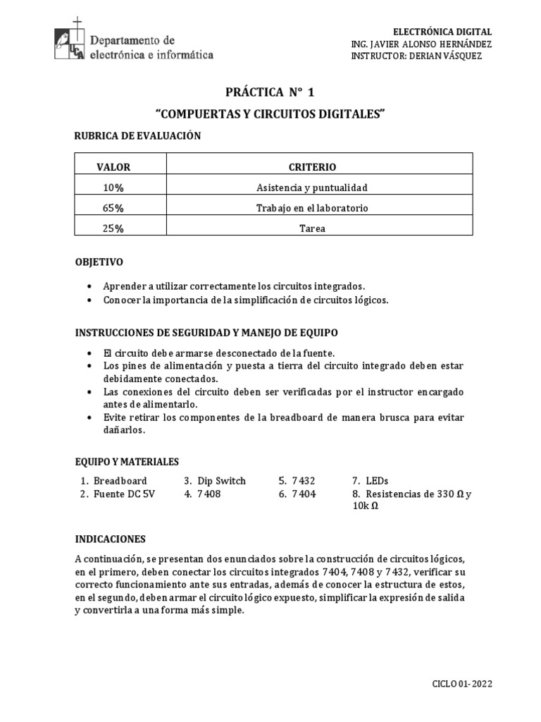 Lab01 - Compuertas y Circuitos Digitales | PDF | Puerta lógica ...