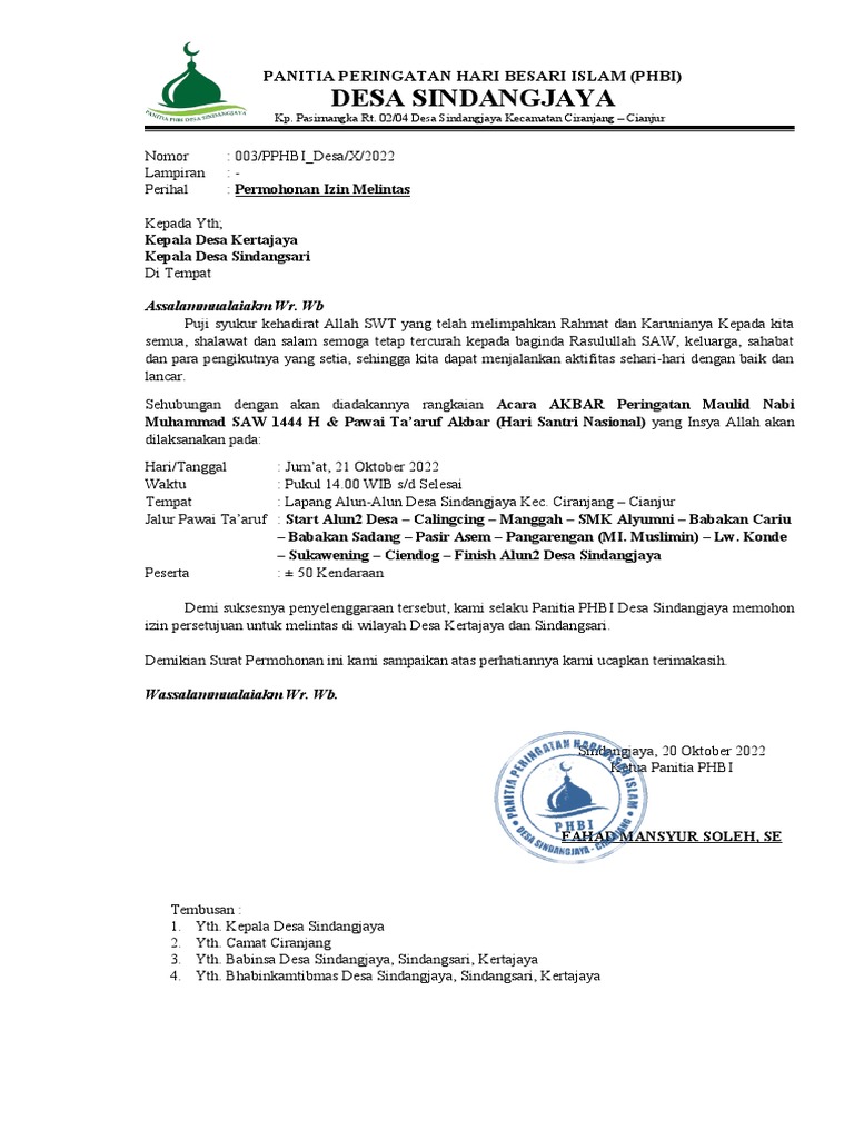 Surat Permohonan Izin Lintas | PDF