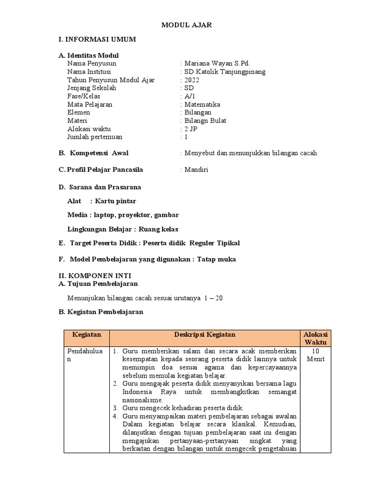 Modul Ajar Fase A 1 SD | PDF