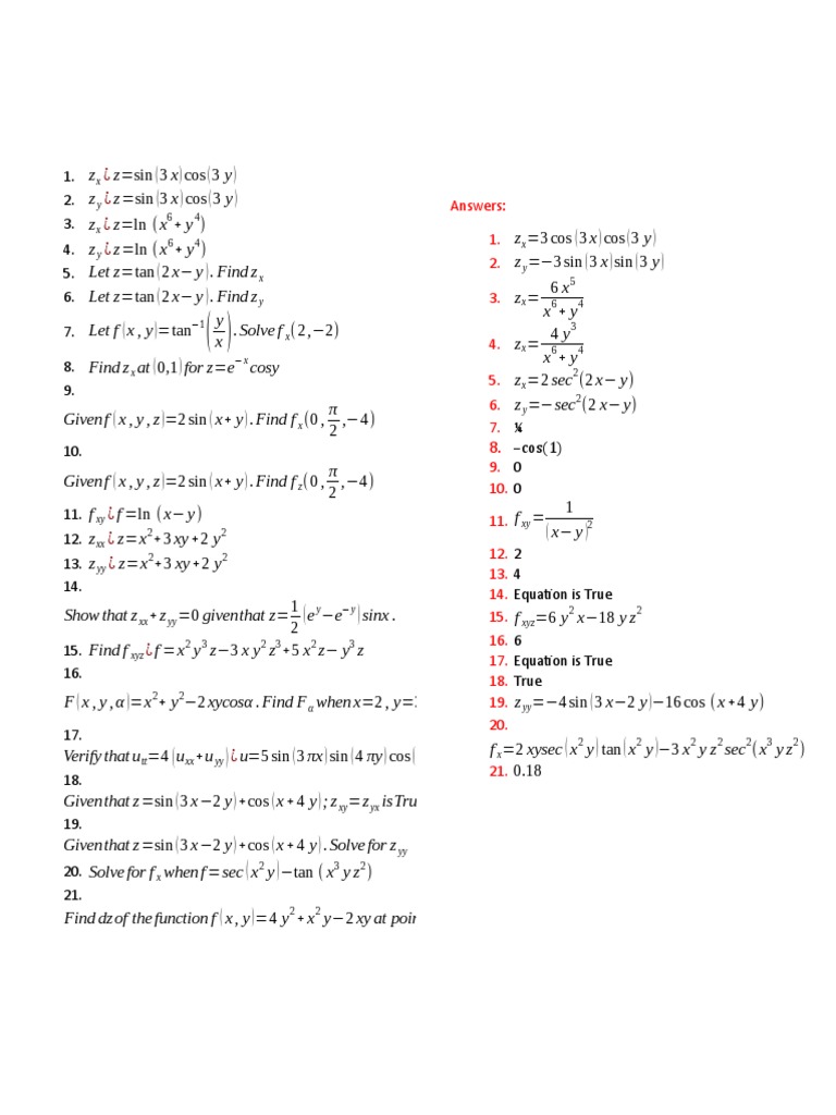 Exercises-Partial Derivatives p1 | Download Free PDF | Ajedrez