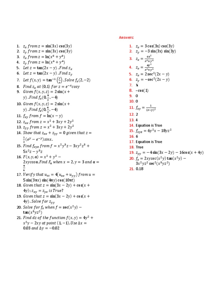 Exercises-Partial Derivatives p1 | PDF