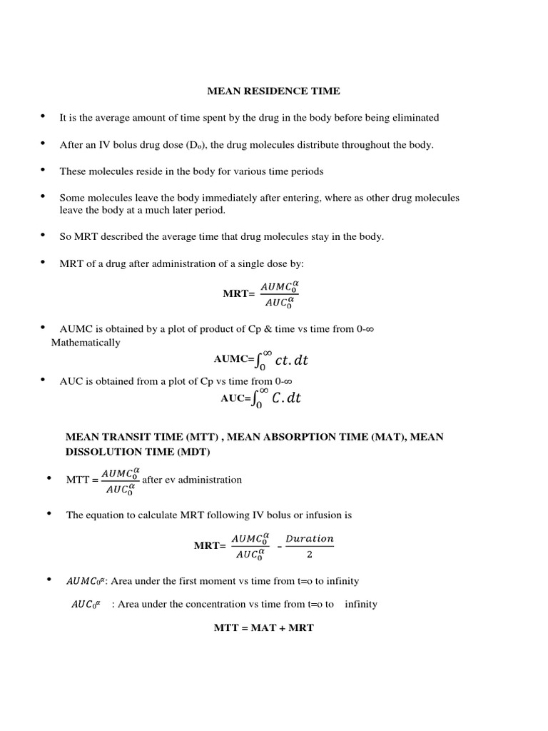 Mean Residence Time | Download Free PDF | Pharmacokinetics | Products ...