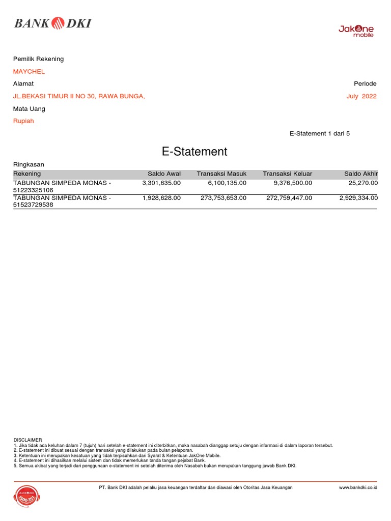 Estatement Juli 2022 Jakom | PDF