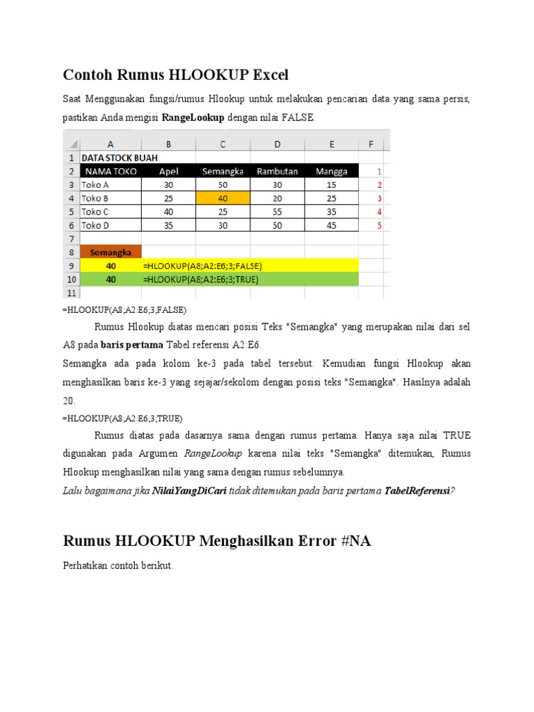 Catatan Selanjutnya HLOOKUP Excel | PDF