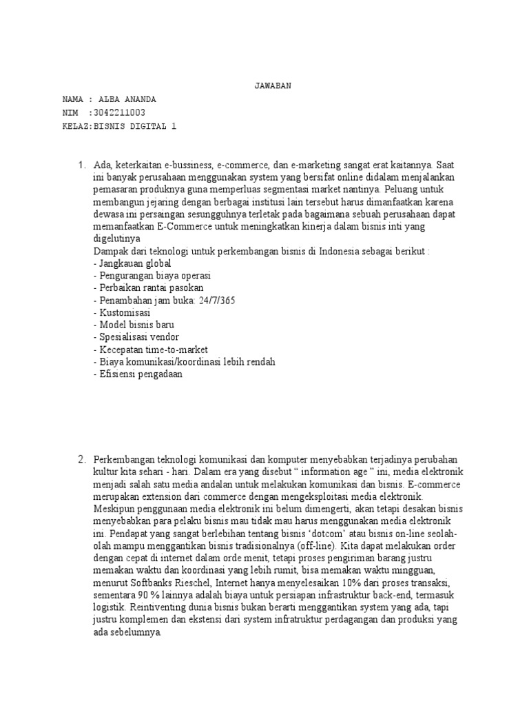 Alba Ananda - 3042211003 - BD1 - Pengantar Bisnis Digital | PDF
