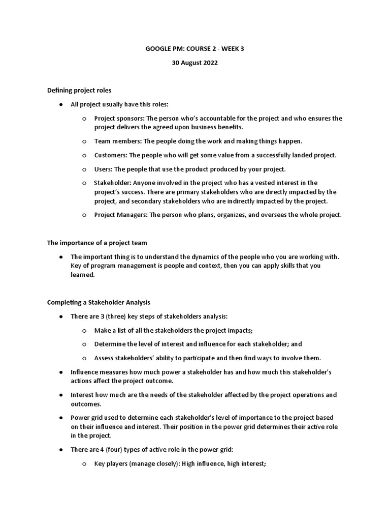 Google PM Course 2 - Week 2B | PDF | Stakeholder (Corporate) | Decision ...