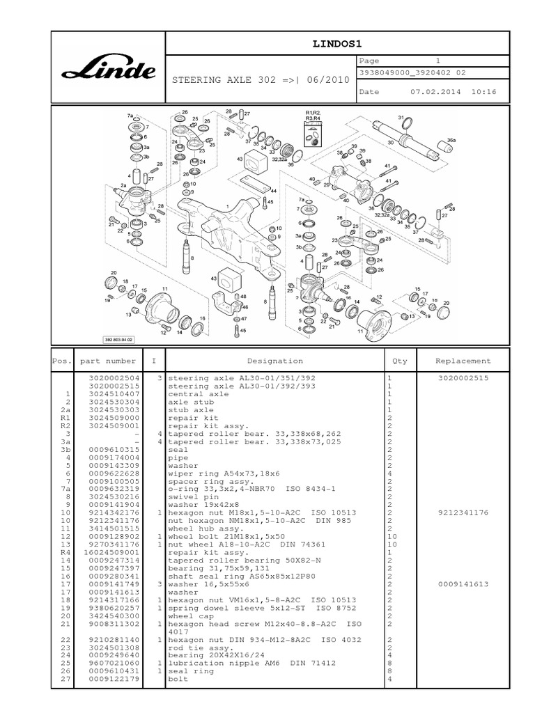 Steering Axle 302 Parts List and Replacement Guide | PDF | Washer ...