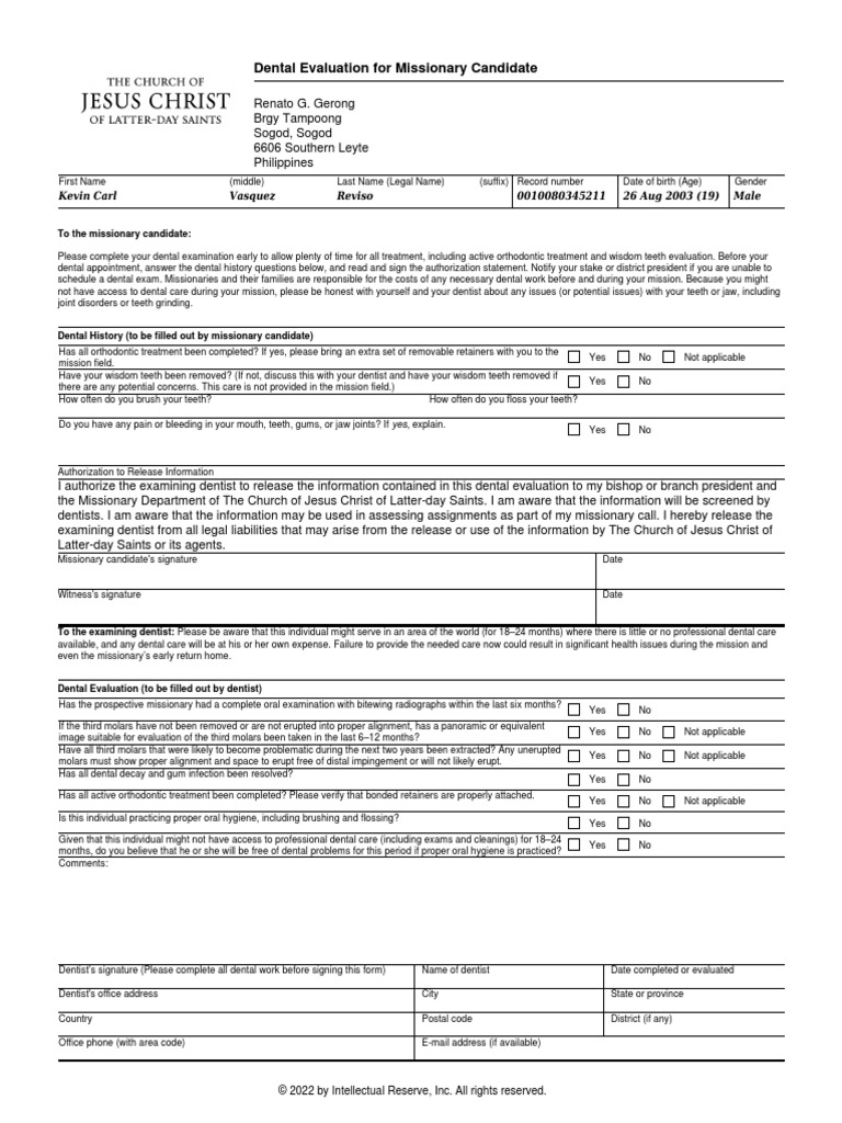 Recommendation Forms | PDF | Oral Hygiene | Dentist