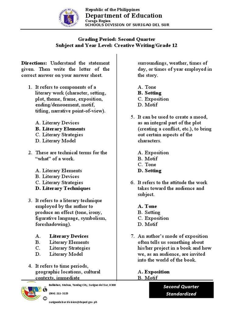 Creative Writing Test Qs1 | PDF | Narration | Entertainment